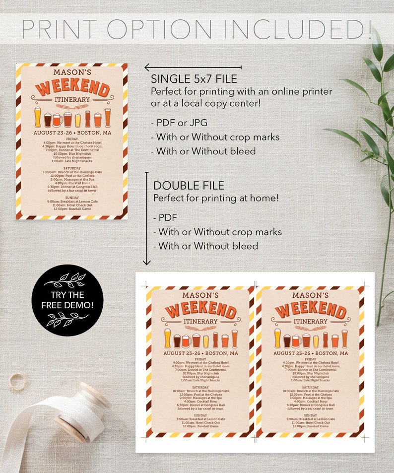 Guys Weekend Itinerary Template Beer Digital Schedule - Etsy