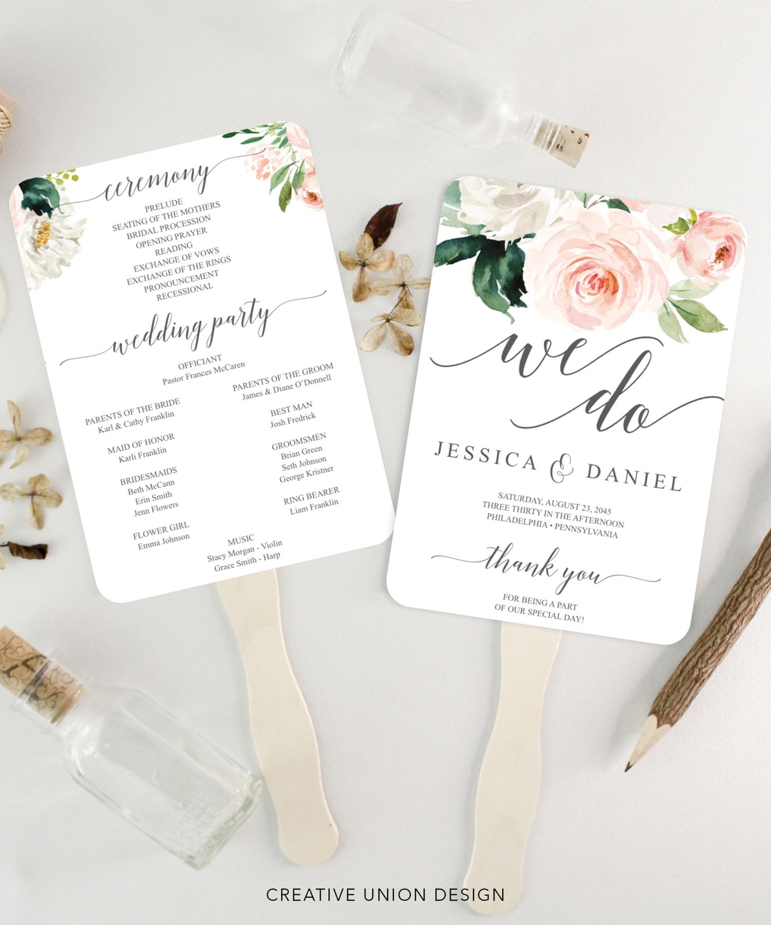 Wedding Program Fan Template Editable Program Fan Printable - Etsy