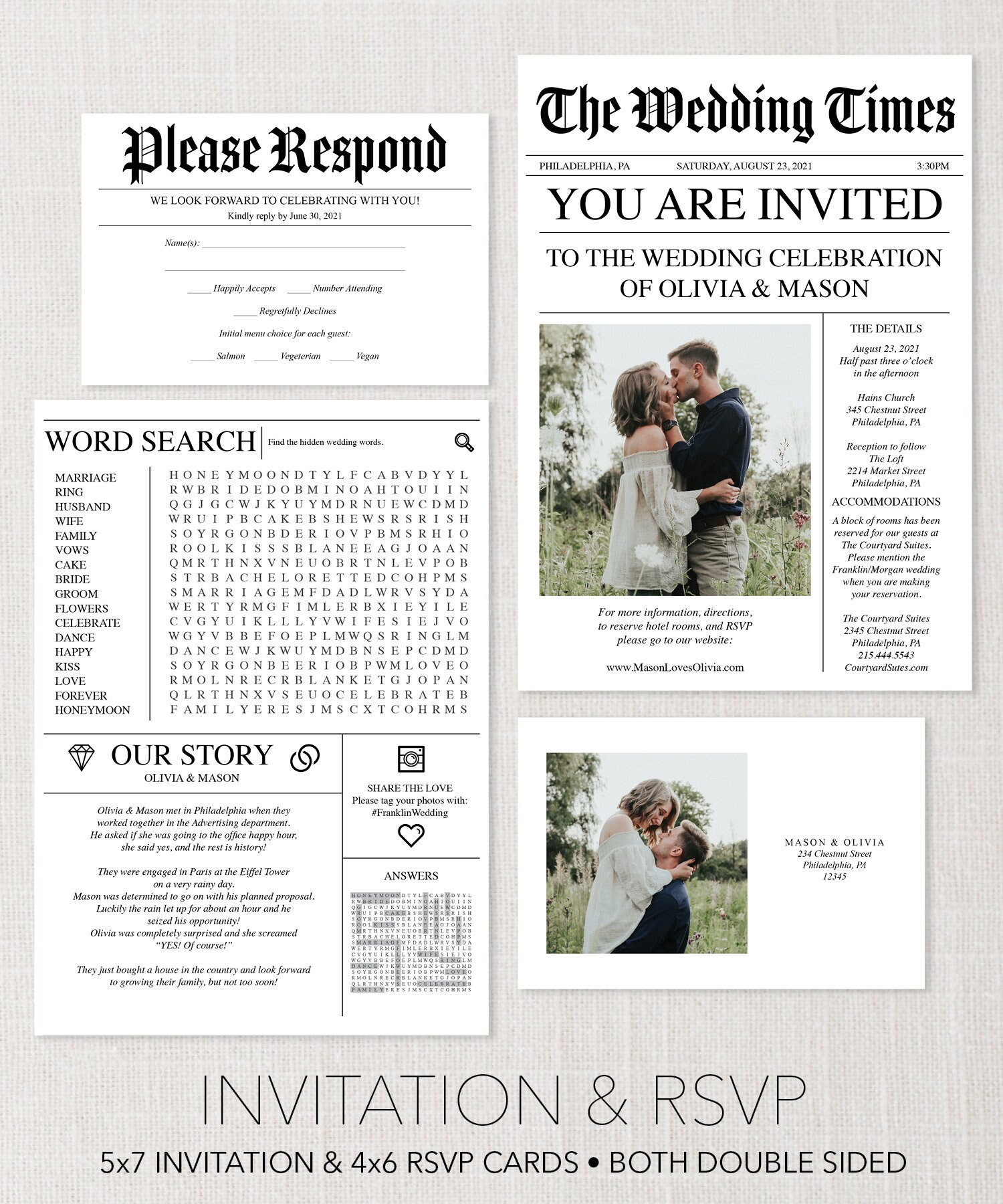 Newspaper Wedding Invitations Template Wedding Invite Etsy
