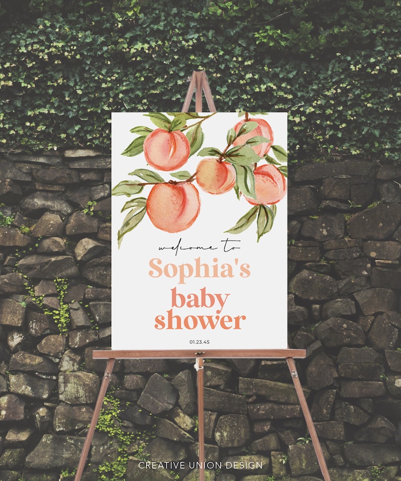 Editable Peach Baby Shower Welcome Sign Template, Welcome Baby Shower ...