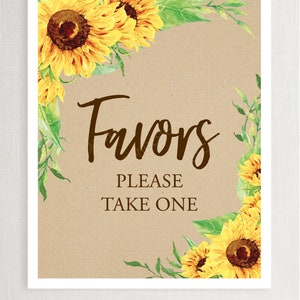 Sunflower Favors Sign Please Take One 8x10 Printable Favors Sign Bridal ...