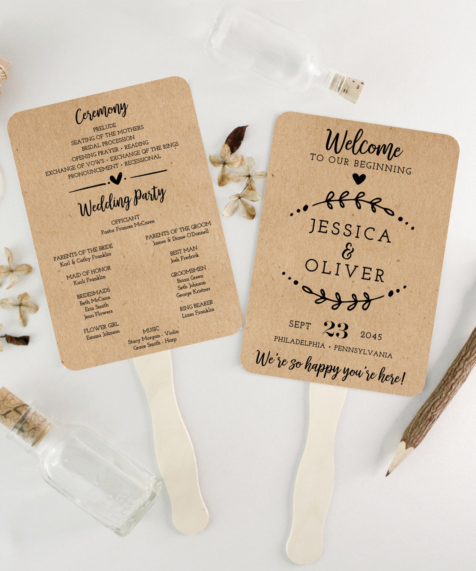 Rustic Wedding Program Fan Template, Printable Program Fans, Backyard ...