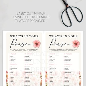 Wildflower Bridal Shower Game, What's in Your Purse, Baby Shower Game ...