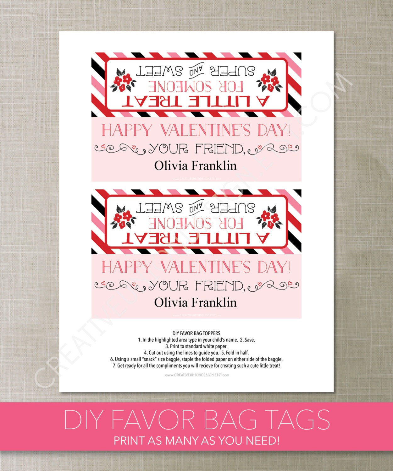 Valentine's Day Favor Bag Tags DIY Favor Bags - Etsy