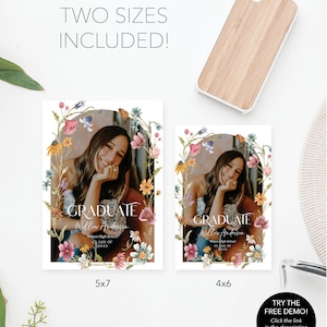 Wildflower Graduation Announcement Template, Class of 2025, Floral ...