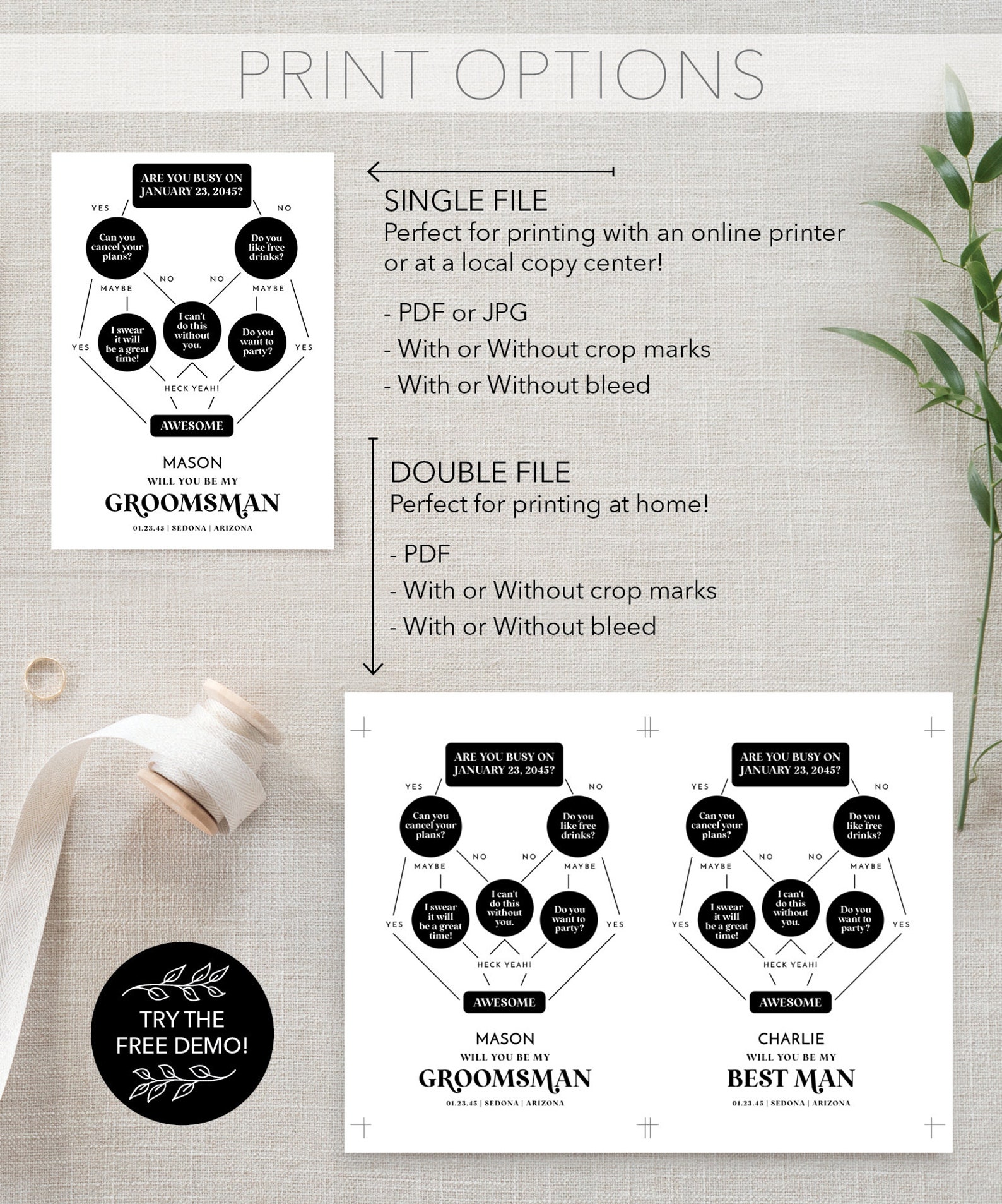 Funny Groomsman Proposal Card Template, Printable Flowchart Groomsmen ...