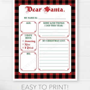 Printable Christmas Wish List Dear Santa Letter Christmas - Etsy