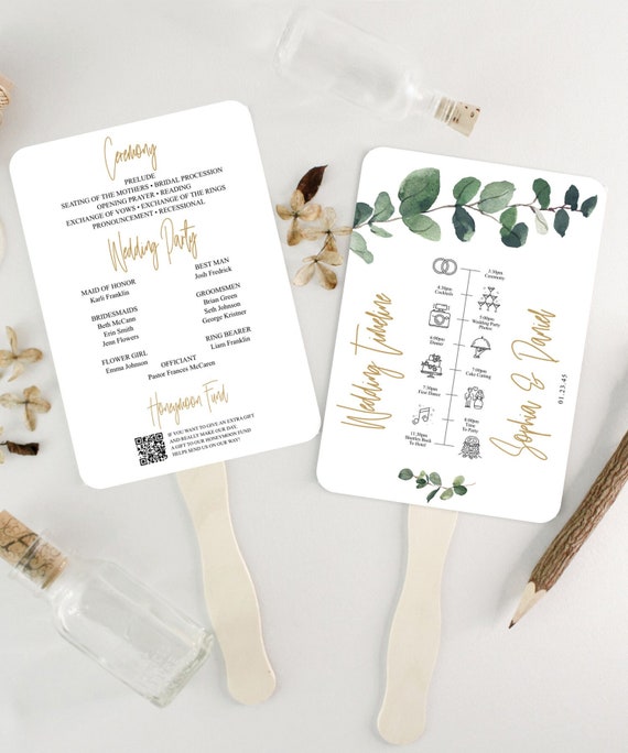 Eucalyptus Wedding Program Fan Template with Timeline, Printable ...