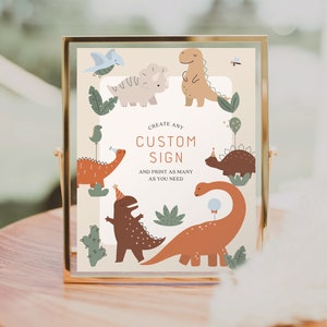 Editable Custom Sign Template, Cute Dinosaur Sign, Favors, Gifts and ...