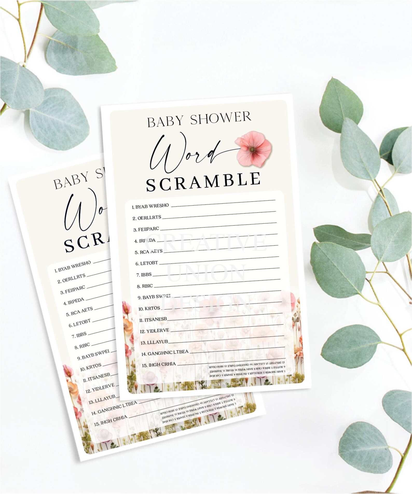 Wildflower Word Scramble, Baby Shower Game, Baby Shower Games, Baby ...