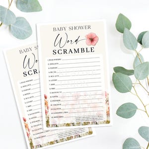 Wildflower Word Scramble, Baby Shower Game, Baby Shower Games, Baby ...