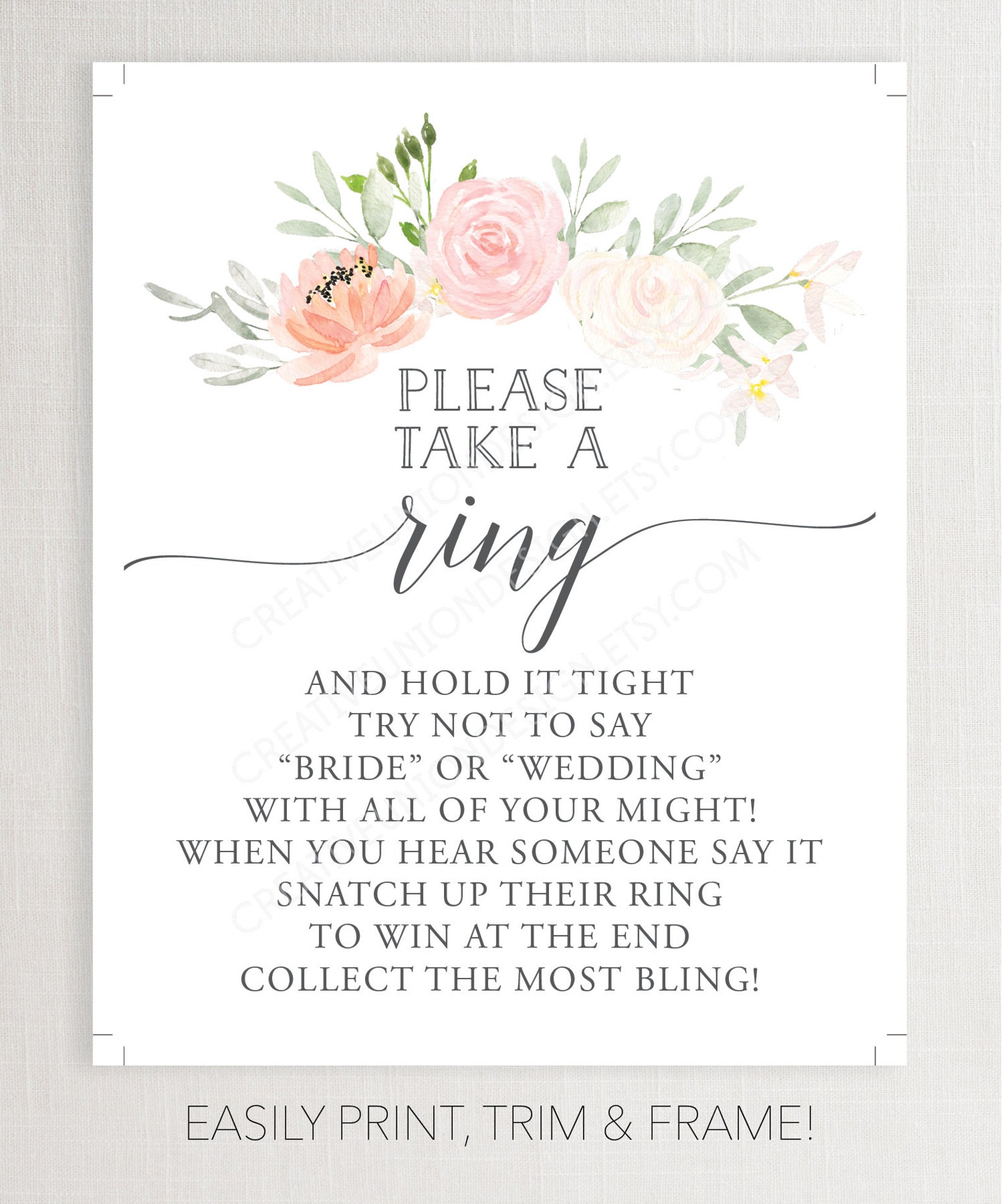 Put A Ring on It Game, Bridal Shower Game, Ring on It Game Sign ...