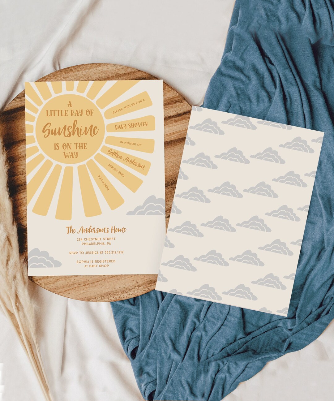 Sunshine Baby Shower Invite Template, Boy or Girl, Gender Neutral, Boho ...