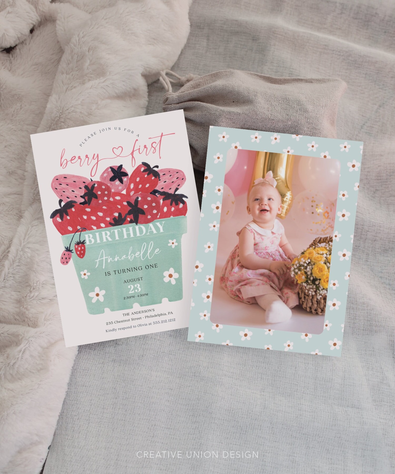 Berry First Birthday Invite Template, Strawberry 1st Birthday ...