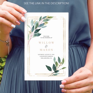 Folded Wedding Program Template, Printable Greenery Wedding Program ...