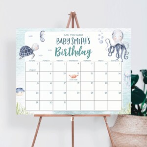 Under the Sea Baby Due Date Calendar Sign Template, Guess the Birthday ...