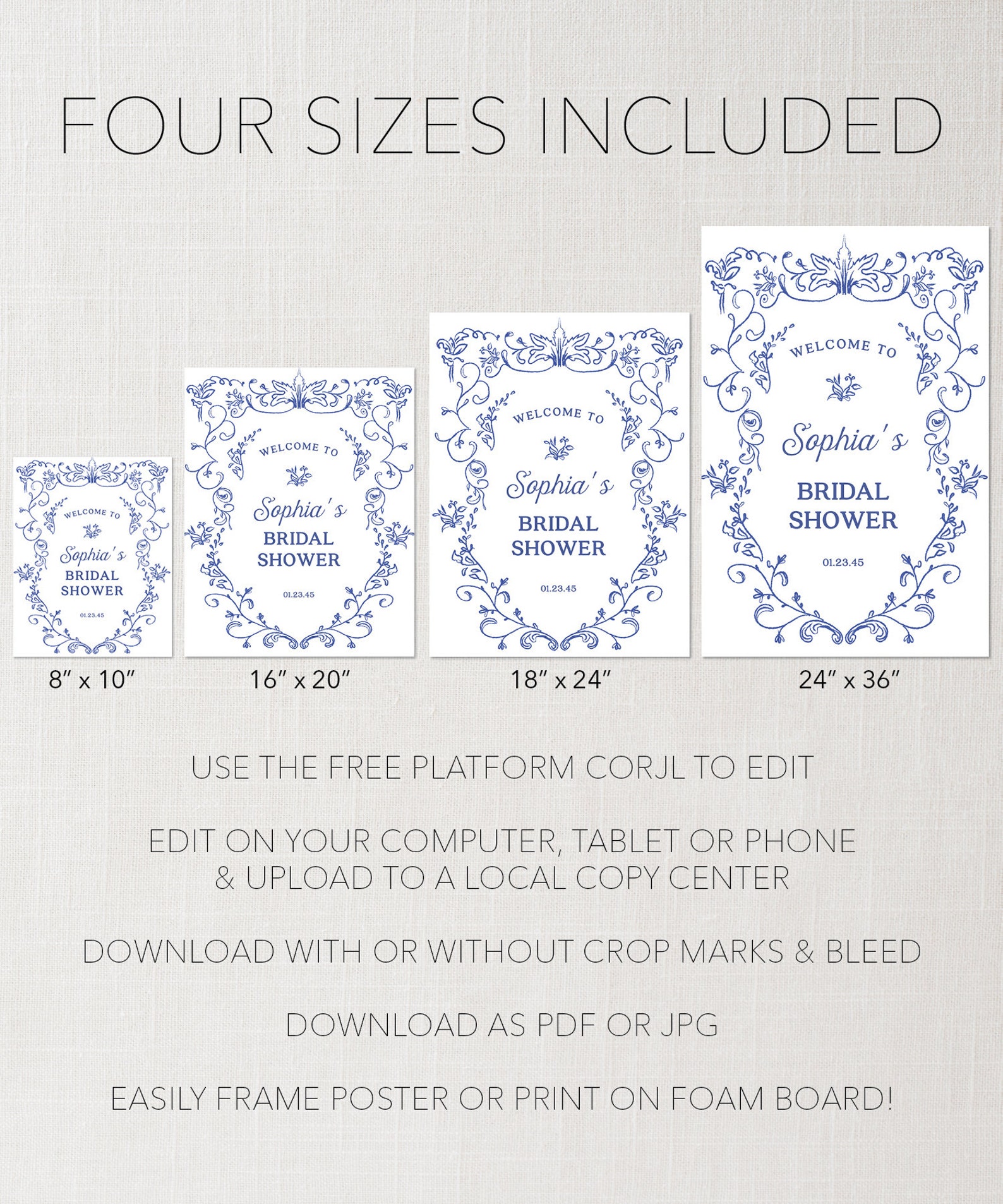 Printable Something Blue Bridal Shower Welcome Sign Template, French ...