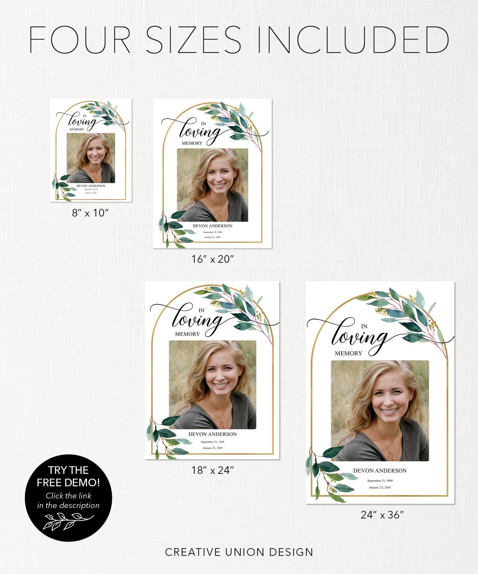 Funeral Memorial Sign, Celebration of Life With Picture, Garden Greens ...