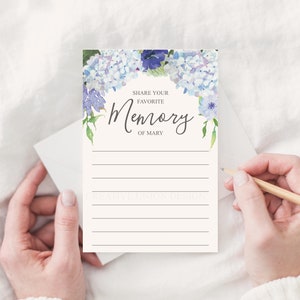 Vintage Blue Hydrangea Share A Memory Card Template, Printable Favorite ...