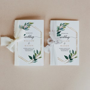 Folded Wedding Program Template, Printable Greenery Wedding Programs ...