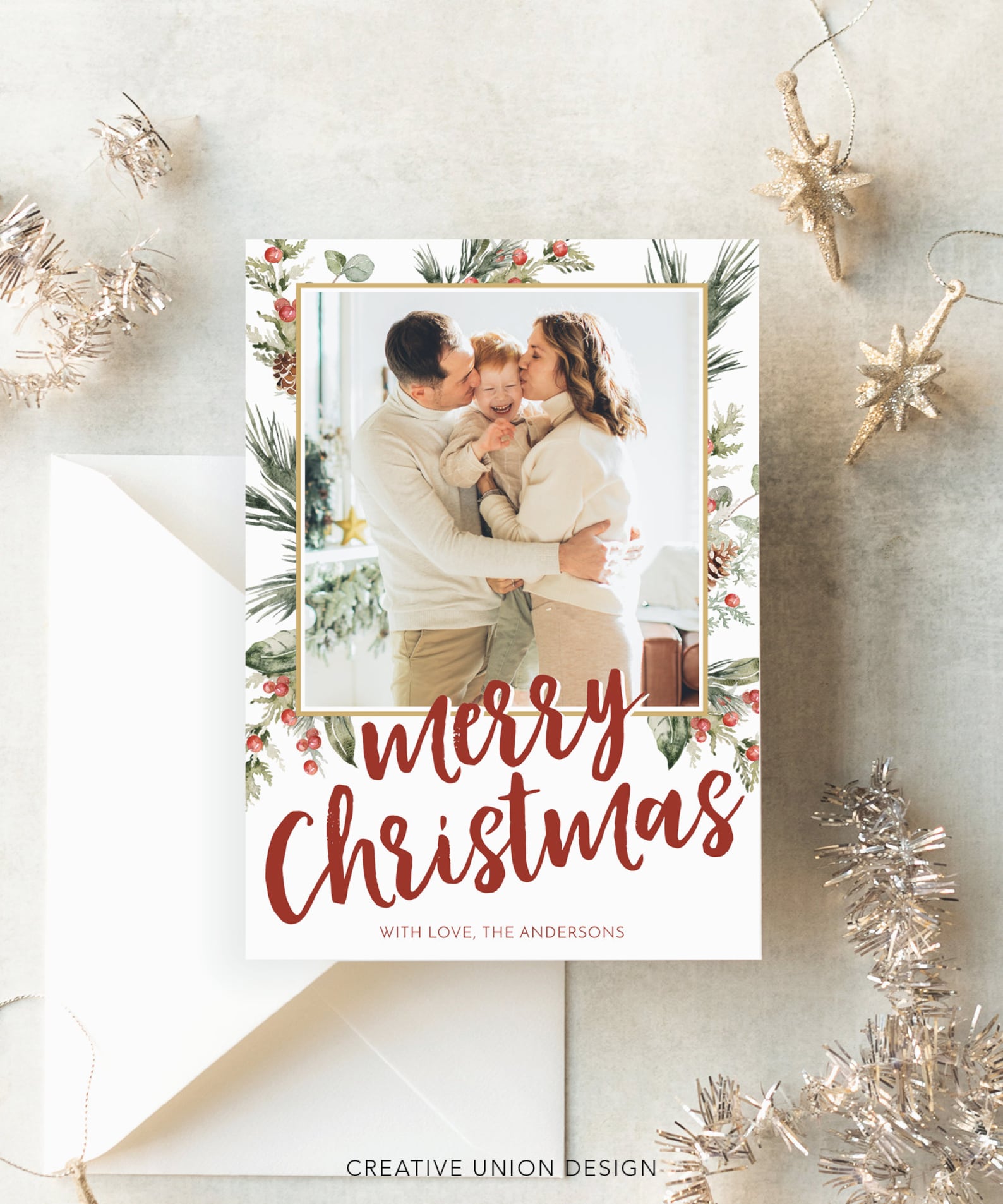 Merry Christmas Card Template Printable Holiday Card With - Etsy