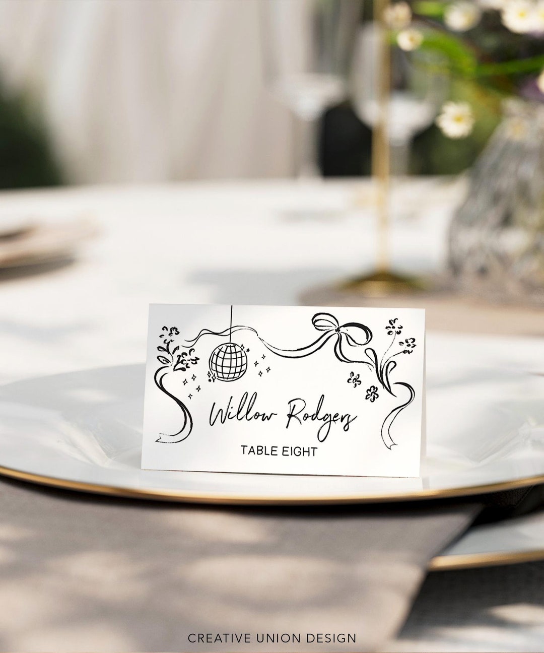Name Card Template, Hand Drawn Place Cards, Wedding Place Cards ...