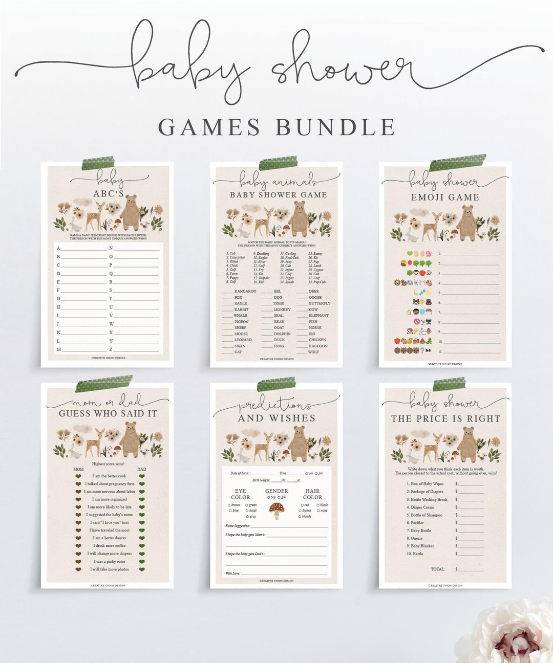 Boho Woodland Baby Shower Games Bundle, Baby Shower Games Package ...