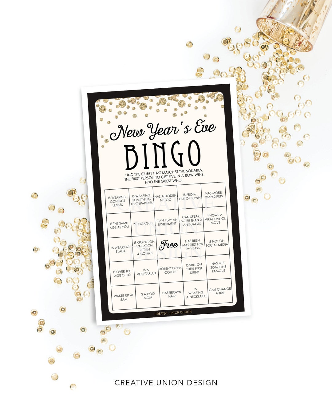 New Years Eve Game Printable, Find the Guest Bingo Game, New Year's Eve ...