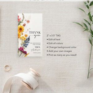 Wildflower Printable Tags, Editable Favor Tags, Bridal Shower Favor ...