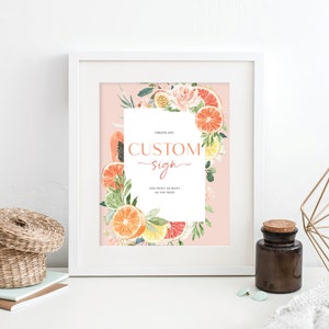 Tropical Citrus Custom Sign Template, Editable Bridal Shower Sign ...