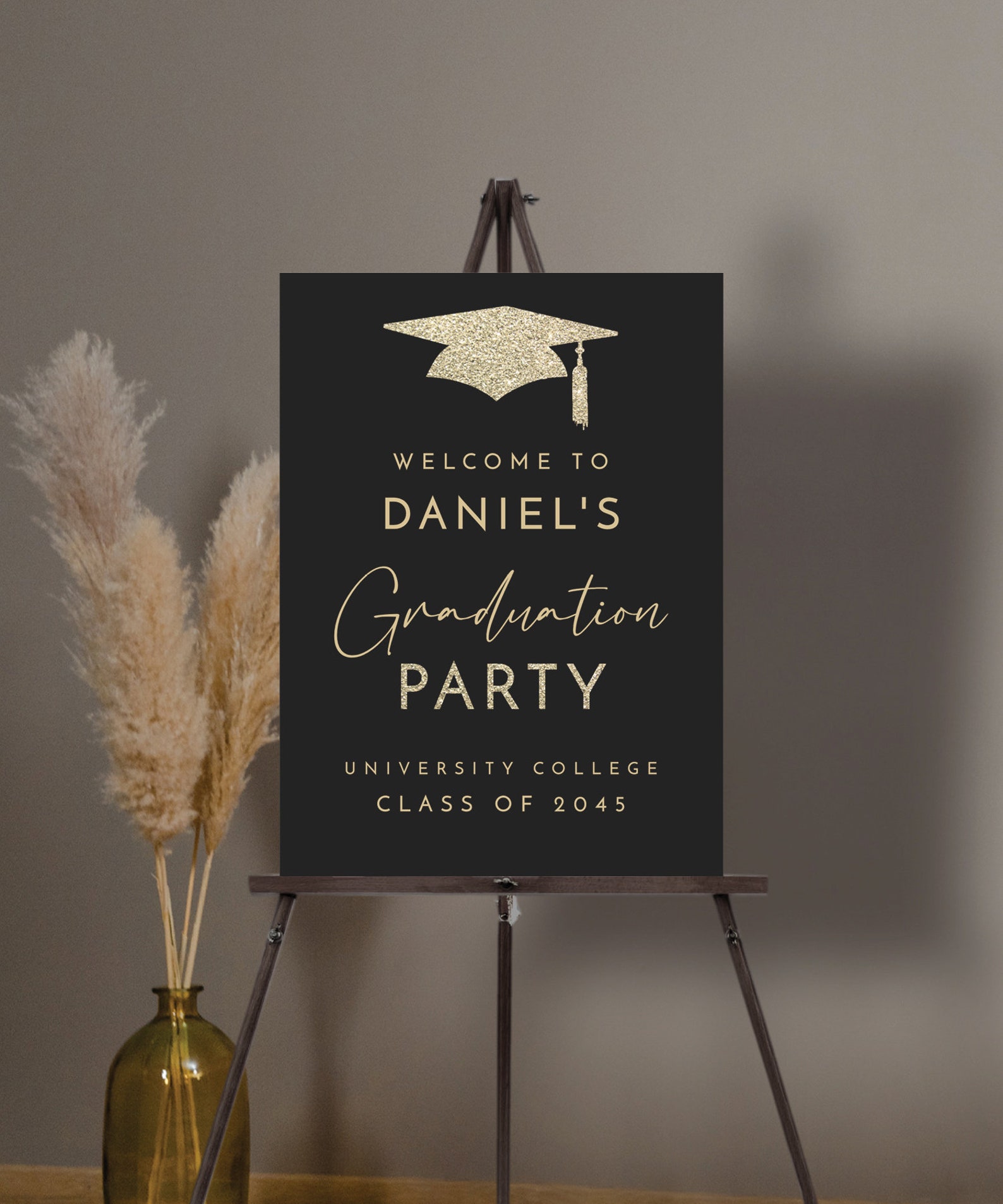 Editable Graduation Party Welcome Sign, Gold Glitter Welcome, Grad ...