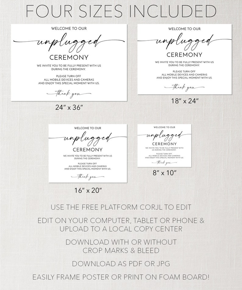 Unplugged Ceremony Sign Template, Printable Unplugged Wedding Sign, No ...