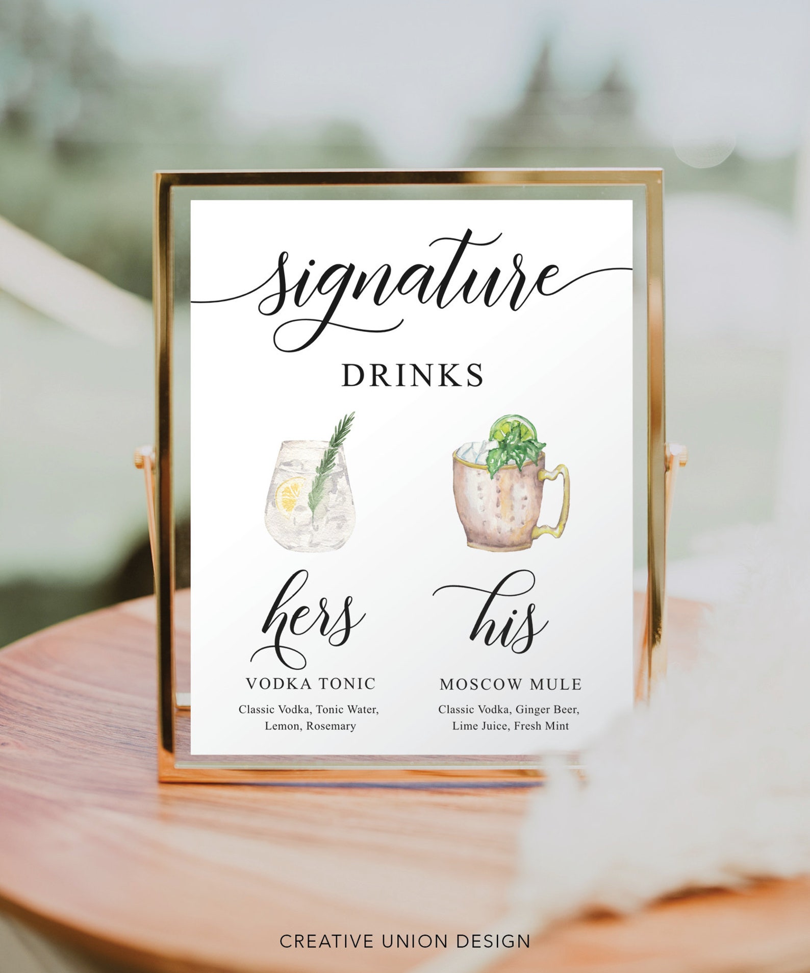 Signature Drink Sign Template, Printable Signature Cocktail Sign, His ...