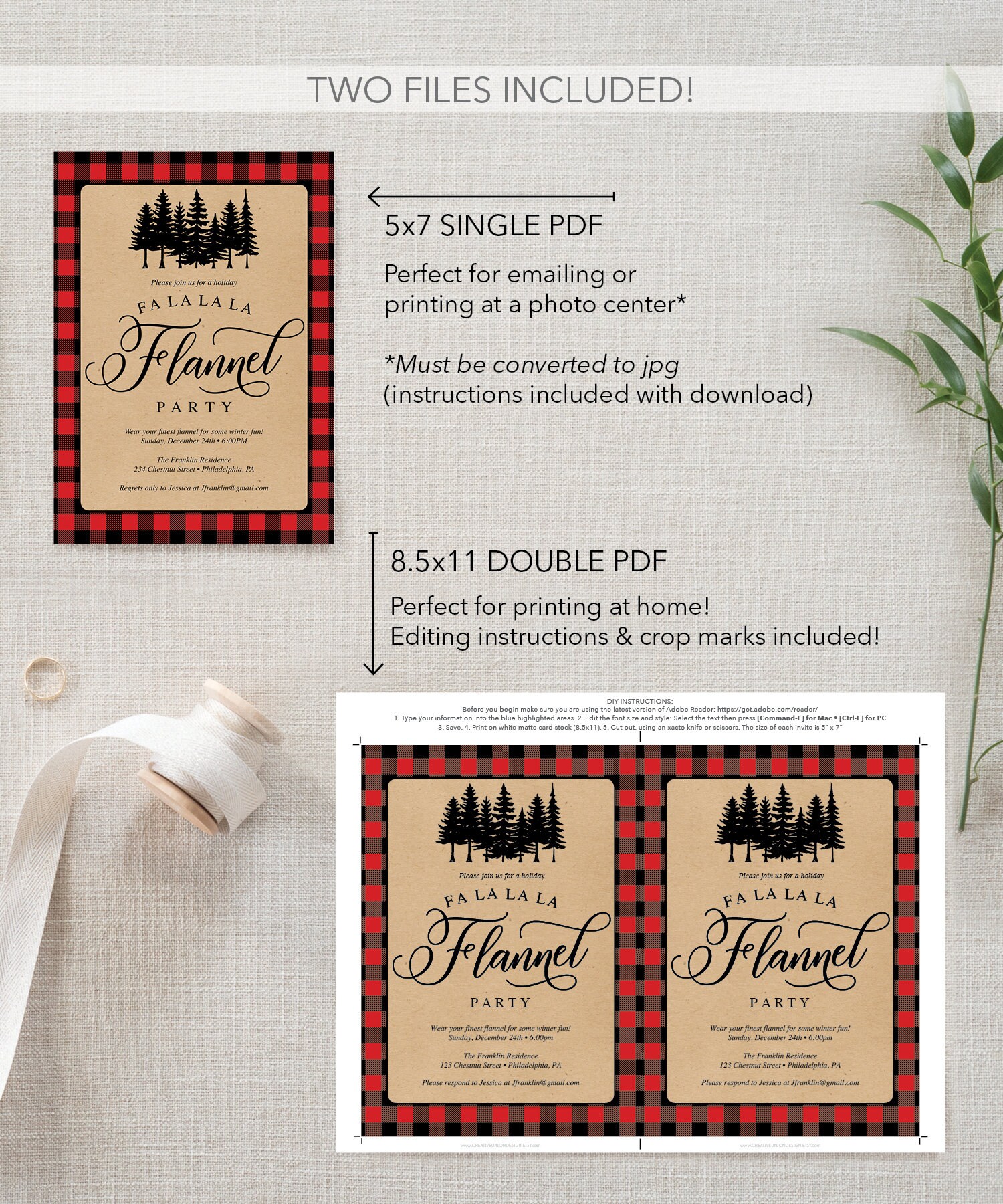 Flannel Christmas Party Invitation Flannel Party Invite | Etsy