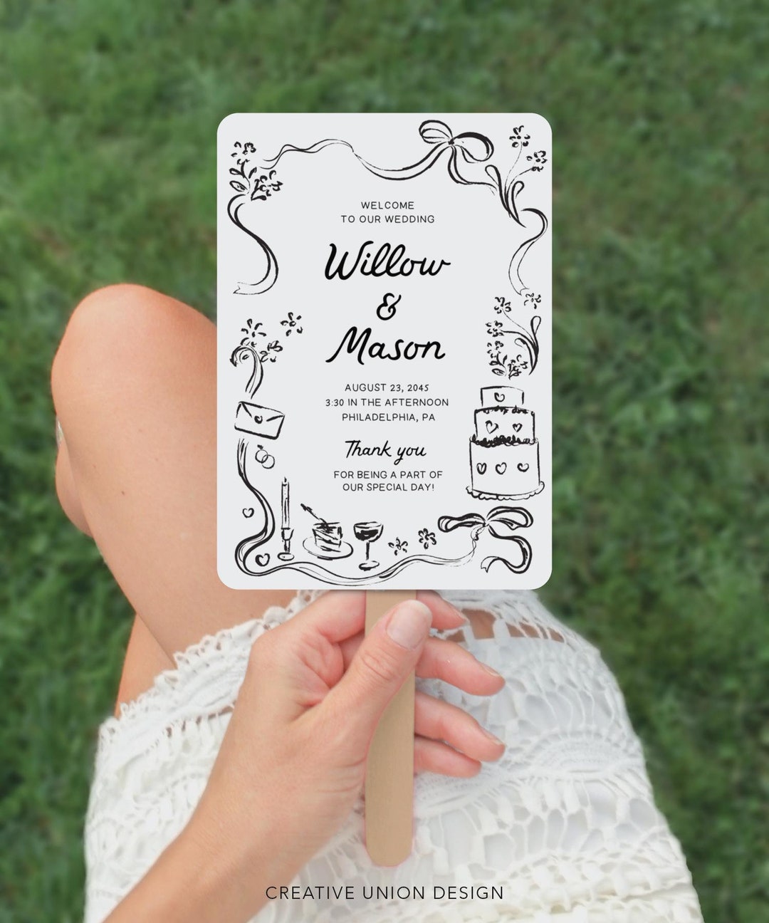 Hand Drawn Wedding Program Fan, Printable Program Fan Template, Wedding ...
