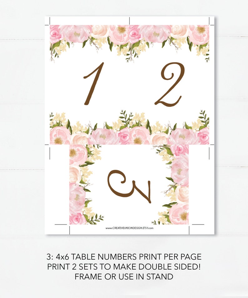 Table Numbers Pink Floral Wedding Table Numbers 4x6 Wedding | Etsy