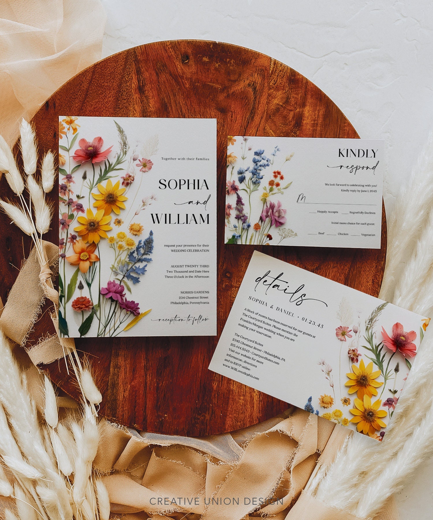 Wildflower Wedding Invitations Template, Printable Wedding Invitation ...