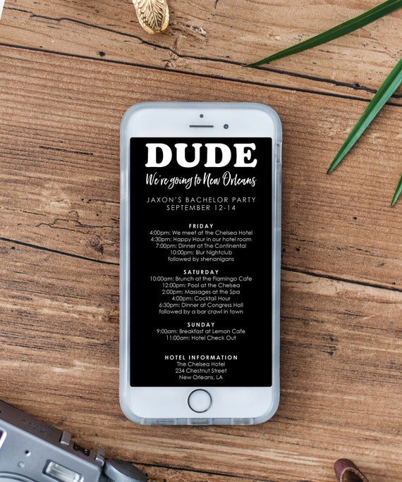 Dude Bachelor Party Itinerary Template Digital Schedule Instant 