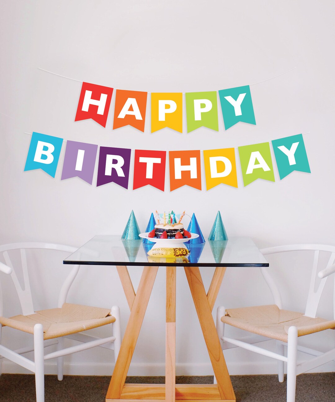 Rainbow Happy Birthday Banner: Printable Party Decor (digital Download ...