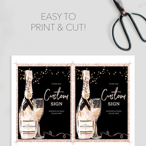 Editable Custom Sign Template, Rose Gold Champagne Birthday Party Sign ...