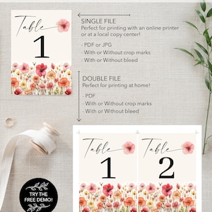 Wildflower Table Numbers Template, Editable Bridal Shower Table Numbers ...