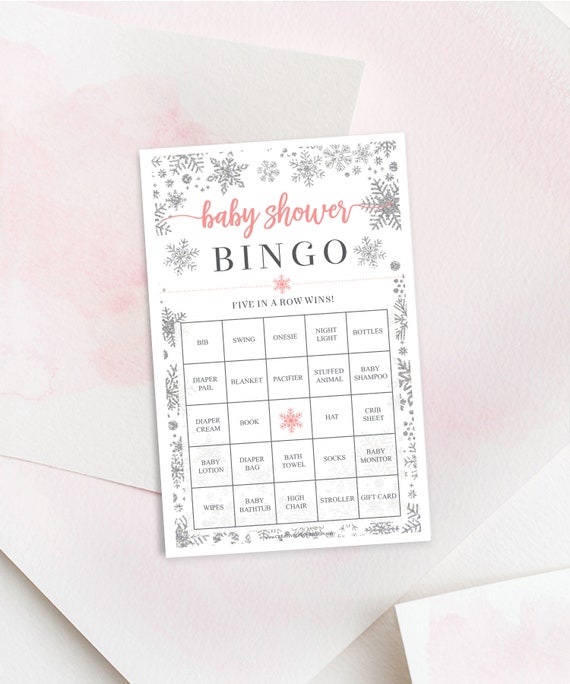 Snowflake Girl Baby Shower Bingo, 60 Unique Game Sheets, Pink Baby ...