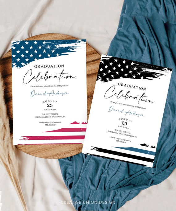Police Graduation Party Invitation Template, American Flag, Military ...