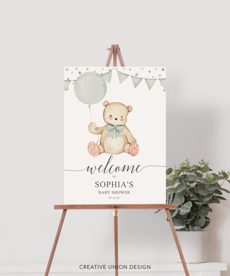 Teddy Bear Baby Shower Welcome Sign Template Welcome Baby - Etsy