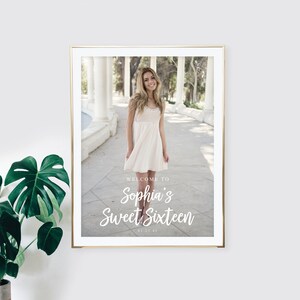 Sweet Sixteen Welcome Sign With Photo, Editable 16th Birthday Party ...