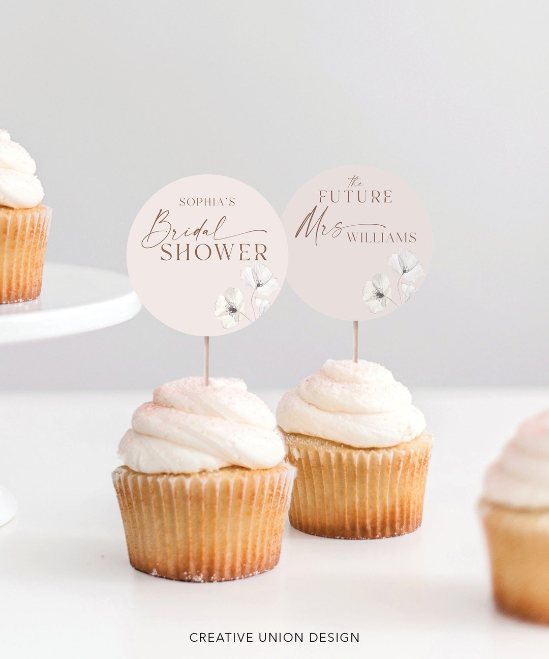Neutral Minimal Boho Cupcake Toppers, Bridal Shower Cupcake Toppers ...