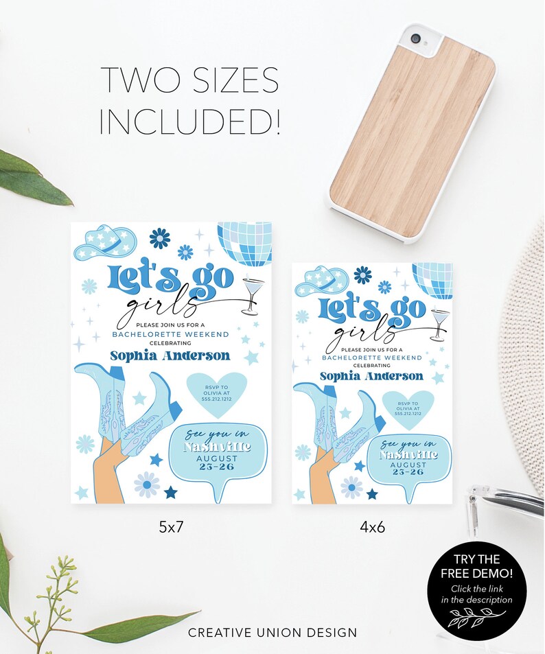 Let's Go Girls Nashville Bachelorette Party Invitation and Itinerary ...
