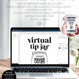 Printable Virtual Tip Jar Sign, Venmo QR Code Sign, Tips Accepted, Tip ...
