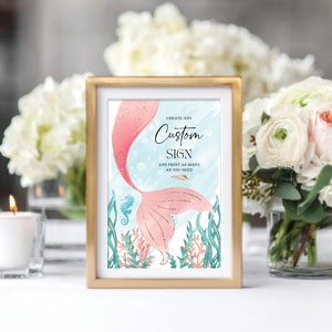 Mermaid Editable Custom Sign Template, Custom Birthday Party Sign ...