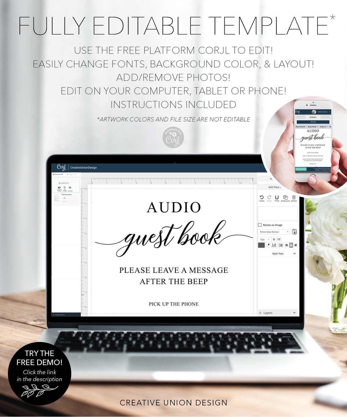 Audio Guest Book Sign Template, Telephone Guestbook, Leave a Message ...